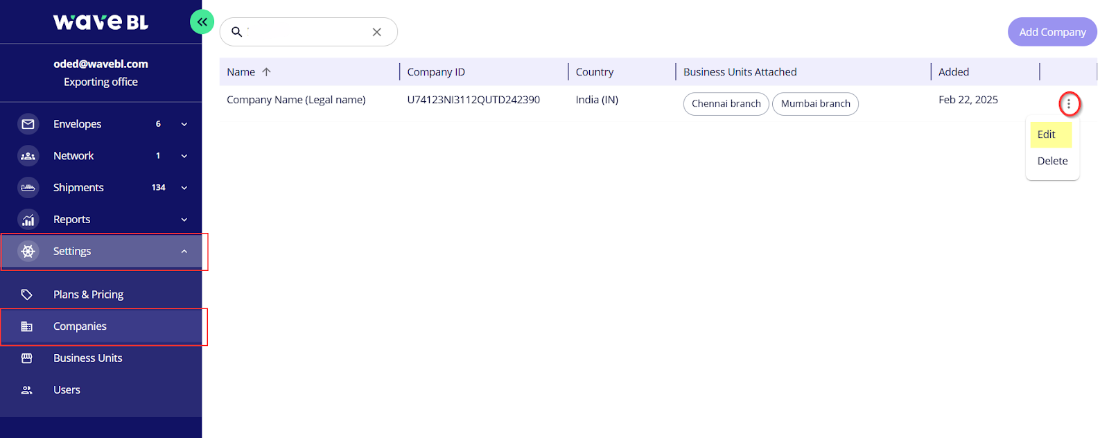 Update Company Details
